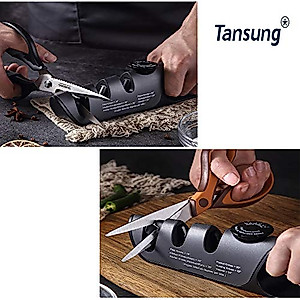 Knife Sharpener TANSUNG 3 Stage Kitchen Chef Knife and Scissor Sharpeners Restore Knives or Shears Blades Quickly Safely with Adjustable Angle Button for Various Household Knives Shear