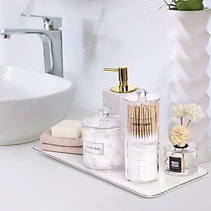 3 Pack Qtip Holder Dispenser, 20 OZ Cotton Ball Holder + 10oz Cotton Swab Holder + Cotton Pads Dispenser - Plastic Apothecary Jar Set, Bathroom Canister Storage Organization, Vanity Makeup Organizer