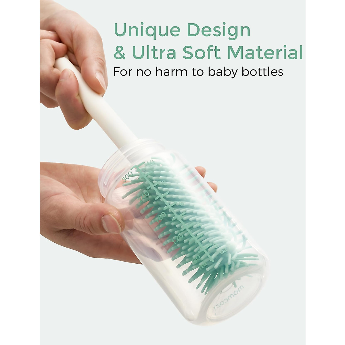 Momcozy Bottle Brush Set - Baby Bottle Cleaner Kit with Silicone Brush, Nipple Brush, Straw Brush, Soap Dispenser, Drying Rack - 7 in 1 Bottle Cleaning Tool for Home and Travel, Green
