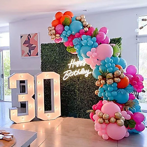 Teal Balloons Happy Birthday Decoration 73pcs 5/10/12/18 inch Assorted Sizes Turquoise Tropical Hawaii Flamingo Party Balloons