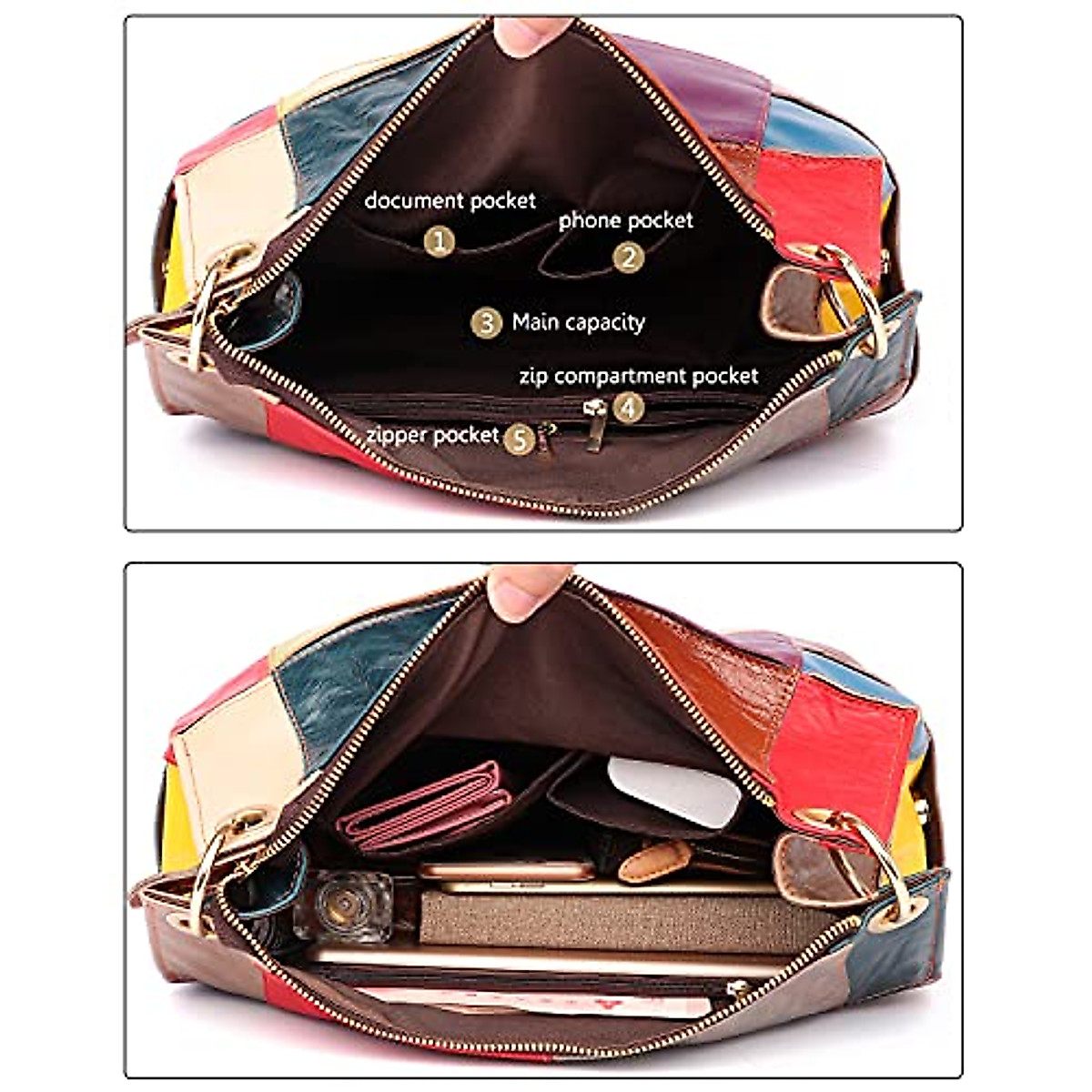 Segater Women Random Multicolor Tote Handbag Cube Splicing Design Shoulder Bag Colorful Shopper Satchel Purses