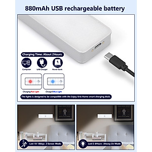 Under Cabinet Lighting 20 LED Closet Lights Motion Sensored,Wireless Under Counter Lights for Kitchen,USB Rechargeable Under-Counter Light Fixtures Magnetic Light Bar 880mAh 6Inch 9000K(4Pack)