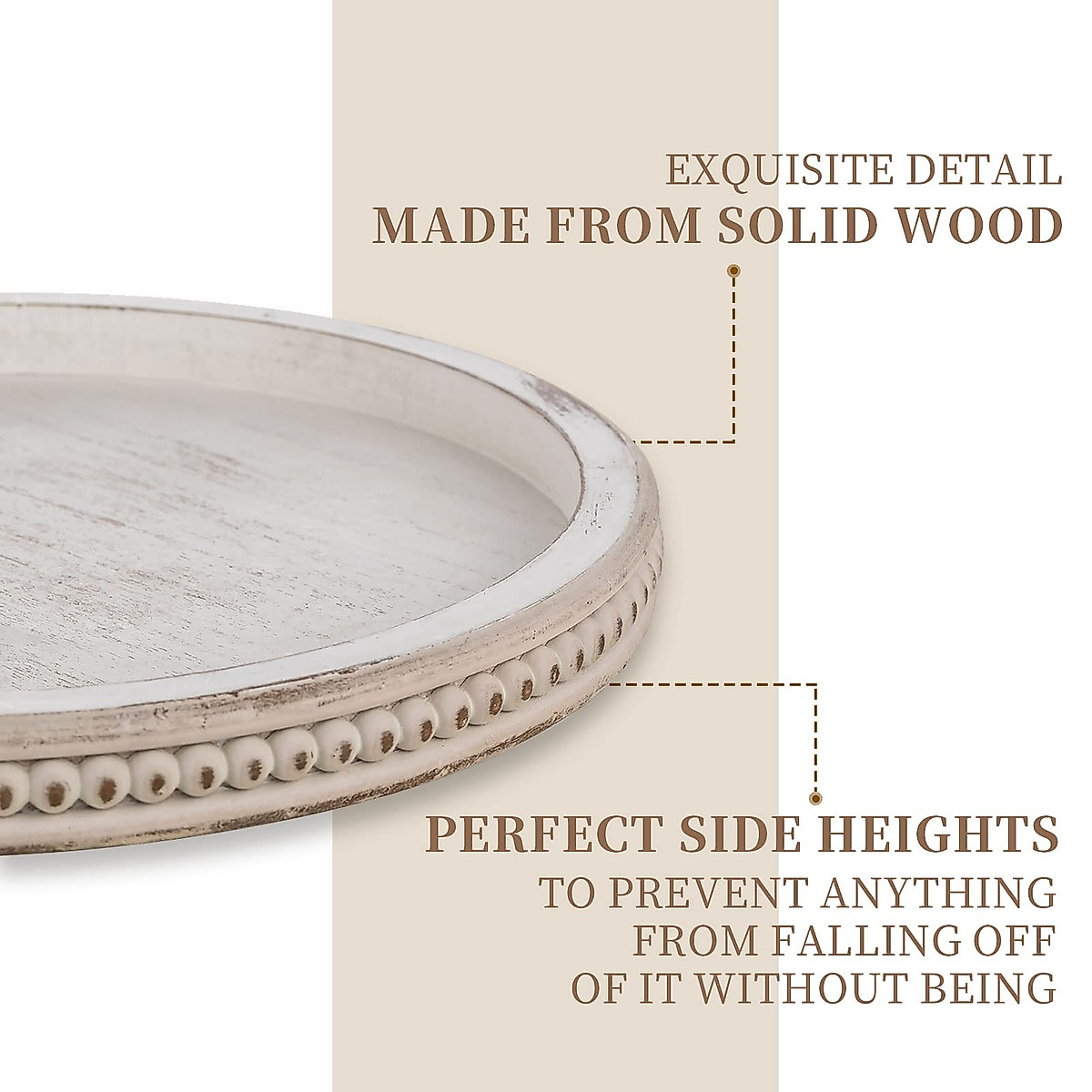 Lazy Susan Organizer Wooden Turntable: Hanobe White Round Wood Trays for Decorative Kitchen Counter Coffee Table Home Decor with Beaded Spice Spinner