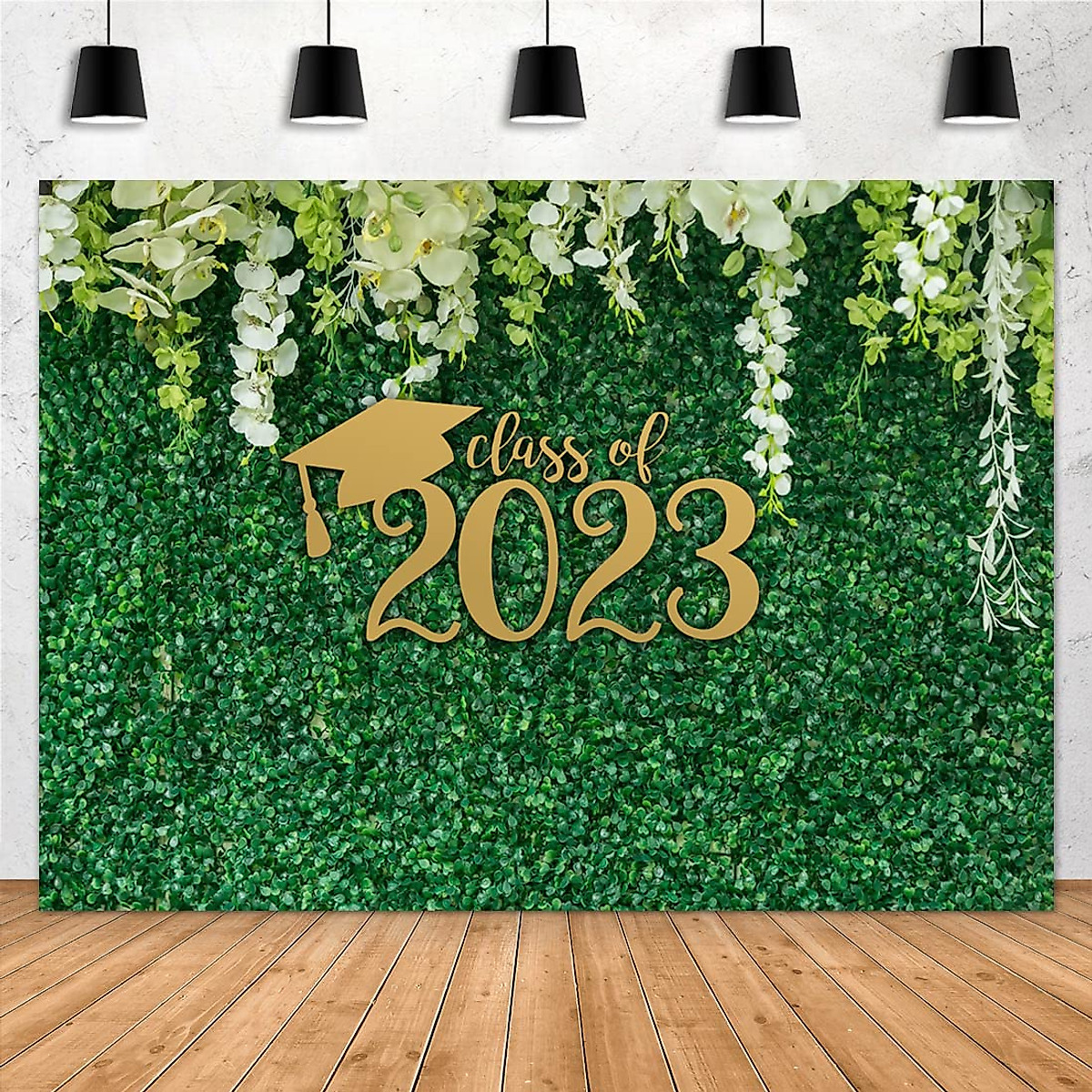 Aperturee Class of 2023 Graduation Photography Backdrop 7x5ft Green Leaves Wall Prom Congrats Grad Bachelor Cap Spring Still Life Grass Leaf Background Party Decorations Photo Studio Booth Prop Banner