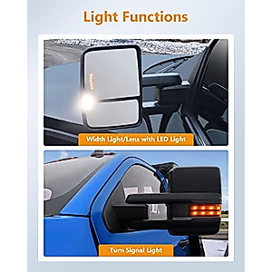 ITOPUP Towing Mirrors Fit for 1999-2002 for Chevy Silverado for GMC Sierra 1500/2500 Tow Mirrors with Power Control Heated LED Turn Signal Width Light Black 1 Pair of Mirrors Left Side and Right Side