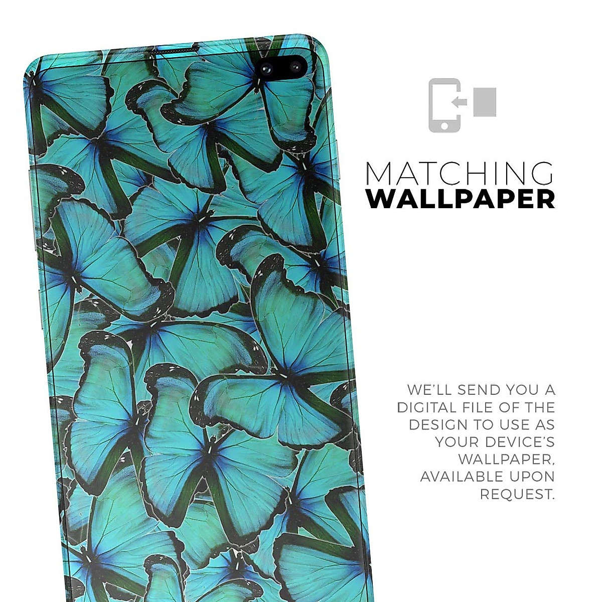 DesignSkinz Turquoise Butterfly Bundle Protective Vinyl Decal Wrap Skin Cover Compatible with The Samsung Galaxy S20 (Screen Trim & Back Glass Skin)