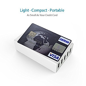 Arteck 40W 5-Port 8A High Speed Multiple USB Charger with Smart Technology for iPhone 14, 14 Pro, 14 Pro Max, iPhone 13, iPhone 12, iPhone 11, iPhone Mini, iPad, Samsung and Other Smartphone, Tablet