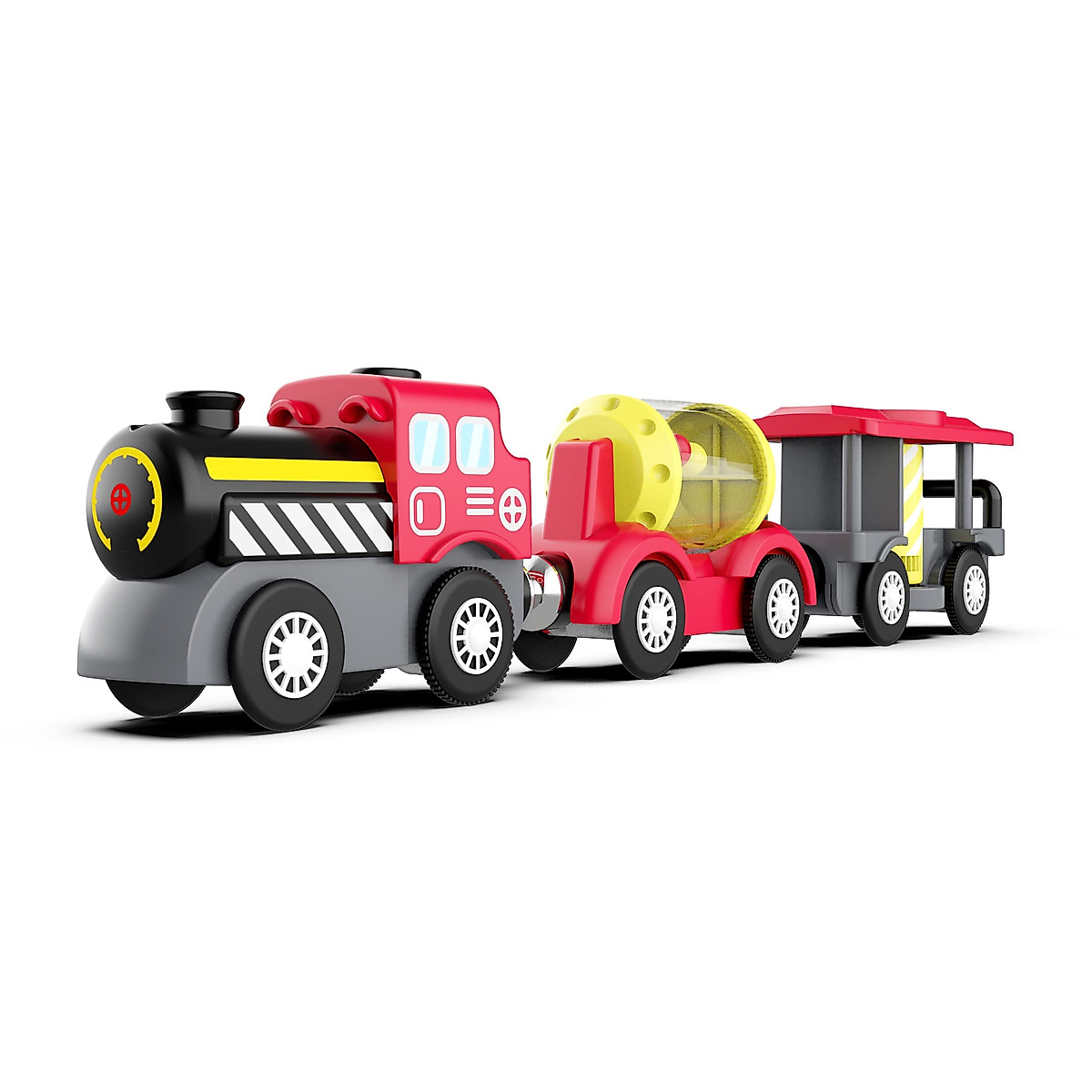Z MAYABBO Wooden Train Track Accessories Battery Operated Locomotive Train, Magnetic Train Toy for Toddler Track Set, Powerful Engine Celebrates Train Fits All Major Brands Train Set