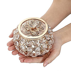 Hipiwe Crystal Jewelry Box with Glass Lid Small Trinket Organizer Mirrored Treasure Box Ring Holder Earrings Necklace Storage Box Keepsake Gift Box for Home Dresser Decor, Gold