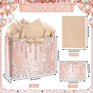 Large Rose Gold Gift Bags with Cards Tissue Paper for Women Girls Wrapping Paper Bag Present Bag with Handles for Christmas Wedding 16 21 40 50 60 Birthday Anniversaries Bridal Showers Party Supplies