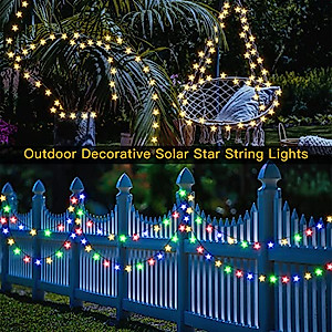 Ollny Solar Christmas Lights, Solar Star String Lights 50LED 25FT Warm White & Multicolor Outdoor Patio Lights, with Remote 11Modes Memory Waterproof Timer for Christmas Garden Fence Yard Decorations