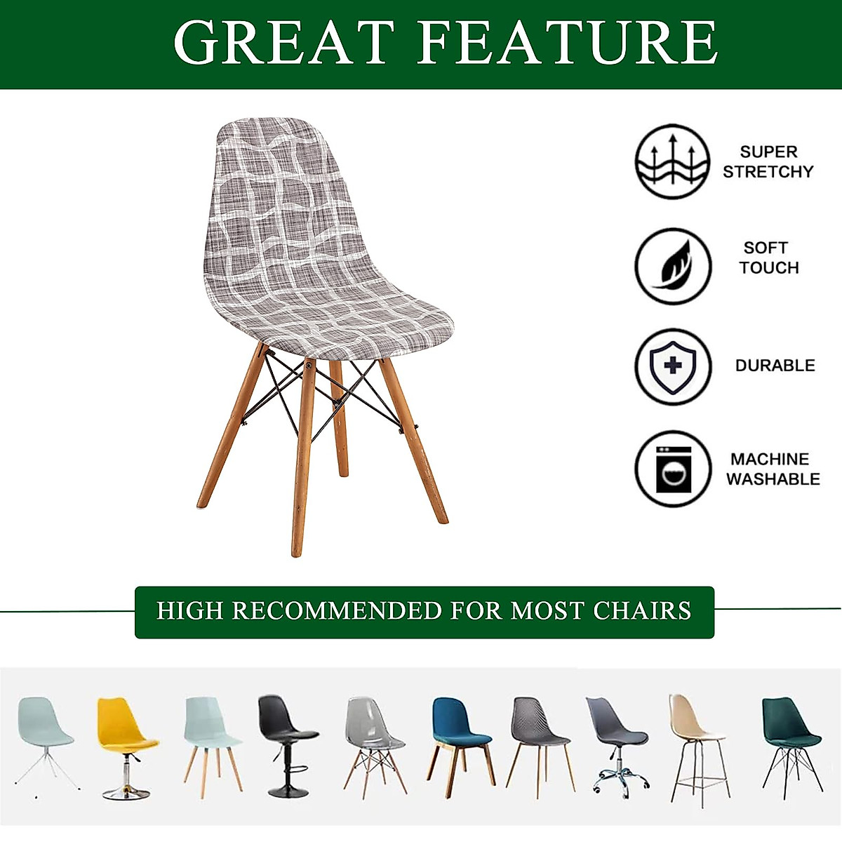 CRFATOP Printed Mid Century Modern Dining Chair Slipcovers Stretch Shell Chair Cover Lounge Armless Chair Cover for Kitchen, Office, Dining Room and Living Room, Set of 2,03