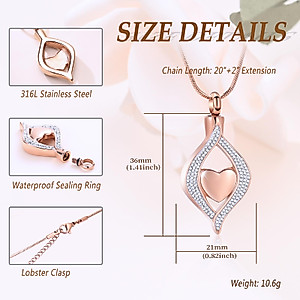 Cremation Jewelry for Ashes The Eye of My Heart Keepsake Memorial Jewelry for Urn Necklace Stainless Steel Ashes Pendant with 20 Inch Chain (2pcs Rose(White+Purple))