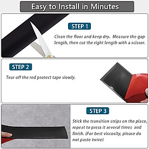 Floor Transition Strip 2" Self Adhesive Flat Vinyl Flooring Transitions Strip with Strong Backing (5cm, 20FT, Black)