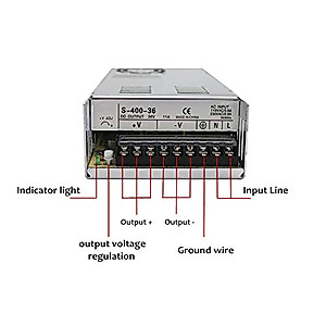 RATTMMOTOR Single Output 400W 36V 11A DC Switching Power Supply Input 115-230V/AC by Switch for LED, Display, Lighting Appliances and Industrial Control Equipment