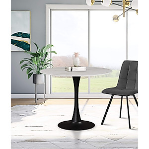 Meridian Furniture 973-T Holly Collection Modern | Contemporary Round Dining Table with Faux Marble Table Top and Rich Matte Black Base, 36" W x 36" D x 29.5" H