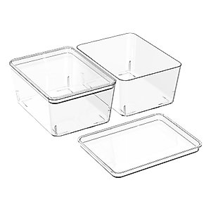 Storage Bins With Lids Plastic Containers: Plastic Multipurpose Stackable Storage Container Bins With Lid For Home And Office Organization, Small Storage Bin, 2 Pcs 5x7 Plastic Container, Clear