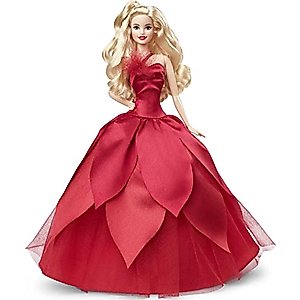 Barbie Signature 2022 Holiday Barbie Doll (Blonde Wavy Hair) with Doll Stand, Collectible Gift for Kids Ages 6 Years Old and Up