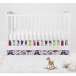 Crib or Toddler Bed Skirt or Dust Ruffle Botanical, Purple/Lilac/Green/Plum