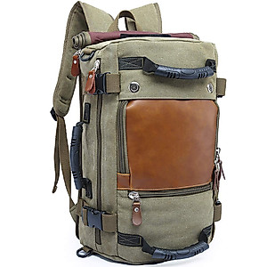 KAKA travel Laptop backpack,canvas rucksack duffel bag laptop weekender travel carry on bags for men,mens canvas rucksack laptop backpack fit 15.6'' Notebook with hidden shoulder strap ,Green