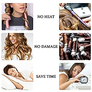 cobinaan Heatless Curling Rod Headband No Heat Hair Curlers for Long Hair Silk Curls You Can To Sleep In Overnight, Soft Rubber Hair Rollers, Curling Ribbon and Rods for Natural Hair (Black)