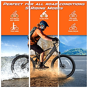 Electric Bike, 750W Electric Bike for Adults BAFANG Motor Electric Bicycle Ebike, 48V 15Ah Removable Battery, 27.5" Fat Tire E Bike, 28MPH Electric Mountain Bike Snow Beach City Road