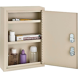 Global Industrial Medical Security Cabinet, 8" W x 2-5/8"D x 12-1/8"H, Dual Key Locks, Beige