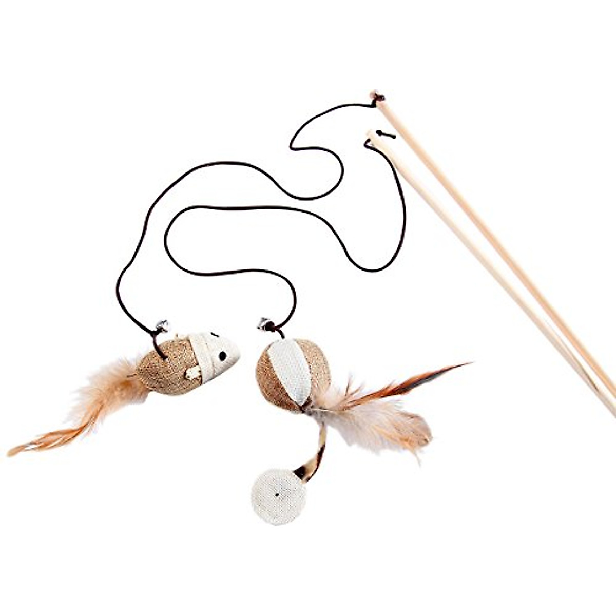 LukPaw Cat Teaser Cat Kitten Toys Set Natural Sisal Wand Teasers with Mouse, Bell, Feather, Elastic String, and Sturdy Wood Rod