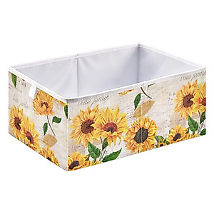 DOMIKING Sunflowers Storage Baskets for Shelves Foldable Collapsible Storage Box Bins with Cubes Toys Closet Organizers for Pantry Clothes Storage Toys, Books, Home, Office,16 x 11inch