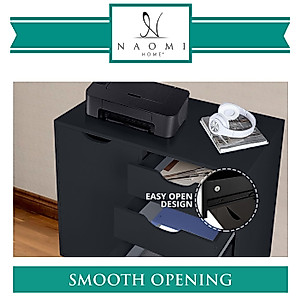 Naomi Home Amy 5 Drawer Chest, Wood Storage Dresser Cabinet with Wheels, Craft Storage Organization, Makeup Drawer Unit for Closet Bedroom Office File Cabinet - Distressed Black