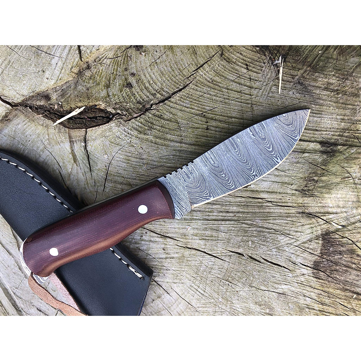 Perkin Damascus Steel Hunting Knife With Sheath Skinning & Bushcraft Knife - SK400