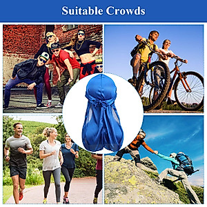 SATINIOR 12 Pieces Silky Durag Long Tailed Turban Headwear Beanie Cap Headwraps for Men Women Running Fitness Cycling Hiking Camping, Multiple Colors, Multicoloured, Medium