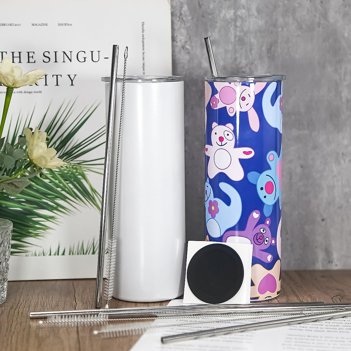 Icesip 25 Pack 20 oz Sublimation Tumblers Blanks, Bulk 20oz Tumbler Blank for Sublimation Cups with Lids and Metal Straws, Stainless Steel Double Wall Insulated Straight Mugs with Box