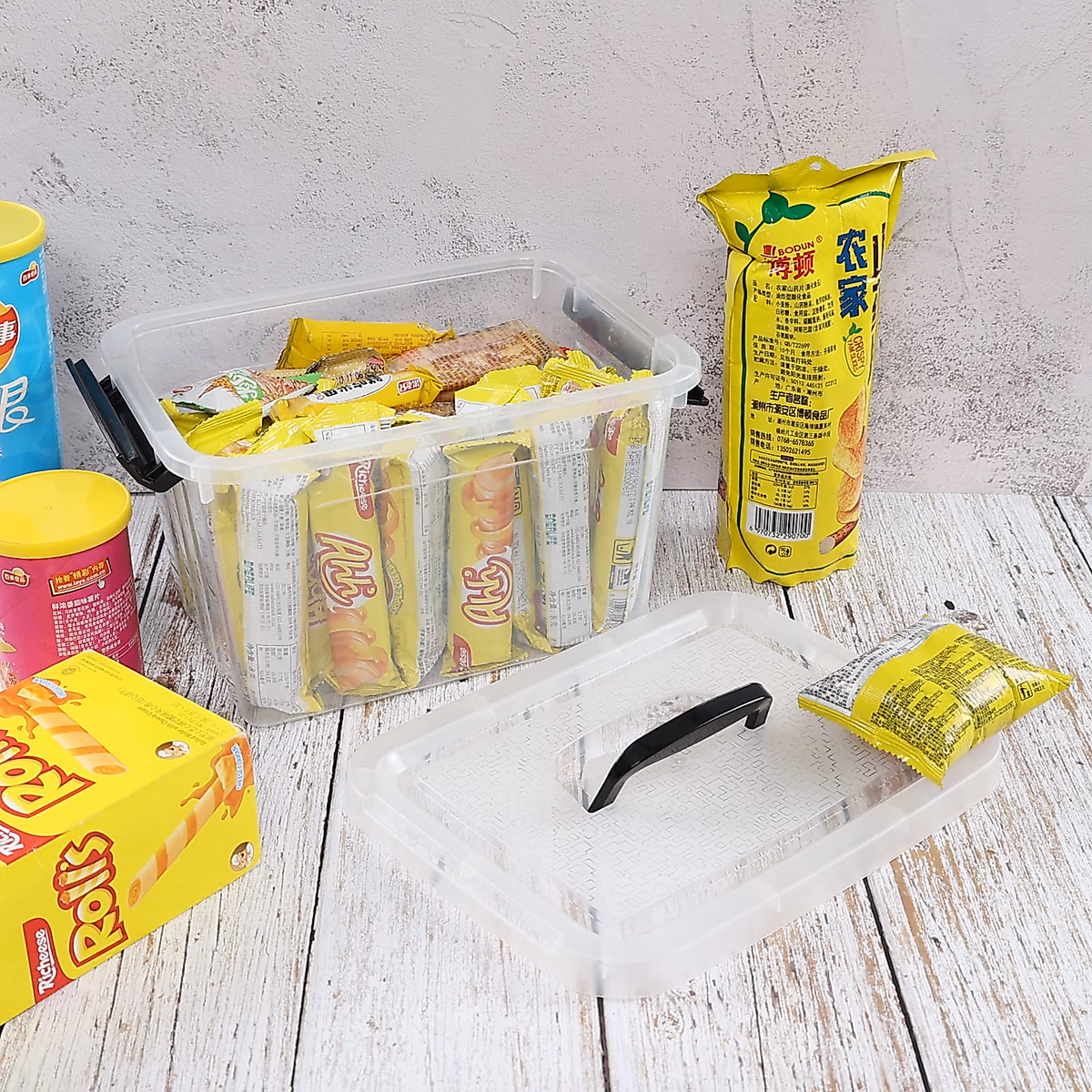 Ponpong 6 Quart Plastic Storage Boxes with Lids and Handles, Clear Latch Storage Bin, 6 Packs