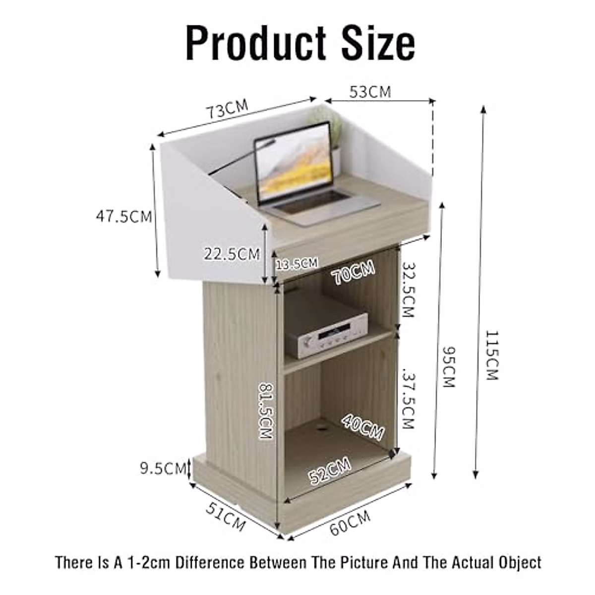 Wooden Podium Floor-Standing Pulpits with Storage Shelves and Drawers Lecterns Large Presentation Stand Speaking Lectern