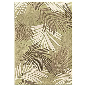 GAD Great American Distributors Yarpeq Premium Tropical Palm Tree Leaves 5x8 Indoor Outdoor Area Rug, Green/Cream, Stain Fade Resistant Rug for Patio, Porch, Lanai, Pool,Kitchen Bedroom