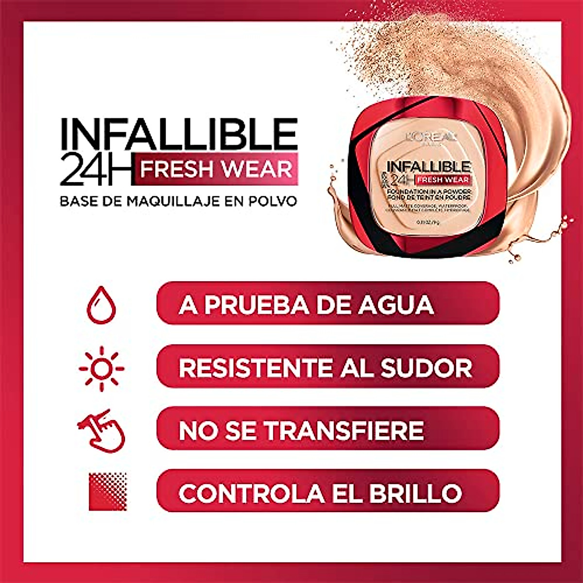 L'Oreal Paris Makeup Infallible Fresh Wear Foundation in a Powder, Up to 24H Wear, Waterproof, Ivory, 0.31 oz.