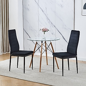 NIBLU Round Glass Dining Table Set for 2,Person Small Round Dinner Table and Velvet Chairs Set for Kitchen Room, 32 inch Leisure Coffee Table for Living Room Accent Table
