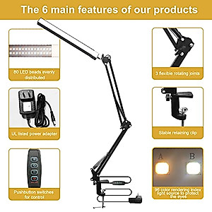 LED Desk Lamp,97 CRI Eye Protection Book Light,Swing Arm Desk lamp with Clamp,Dimmable 3 Color Modes & 8 Brightness Table Lamp,High brightness desk lamp for Home Office,Study,Reading,Dorms,Studios