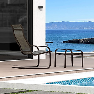 Domi Outdoor C Spring Motion Chair,Patio Bistro Set of 2, All-Weather Conversation Armchair with Ottoman & Quick Dry Textile for Porch,Deck,Yard,Garden,Lawn