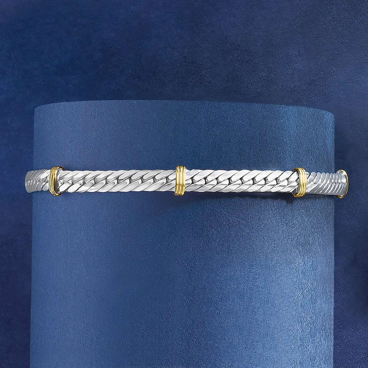 Ross-Simons Sterling Silver and 14kt Yellow Gold Cuban-Link Bracelet. 7 inches