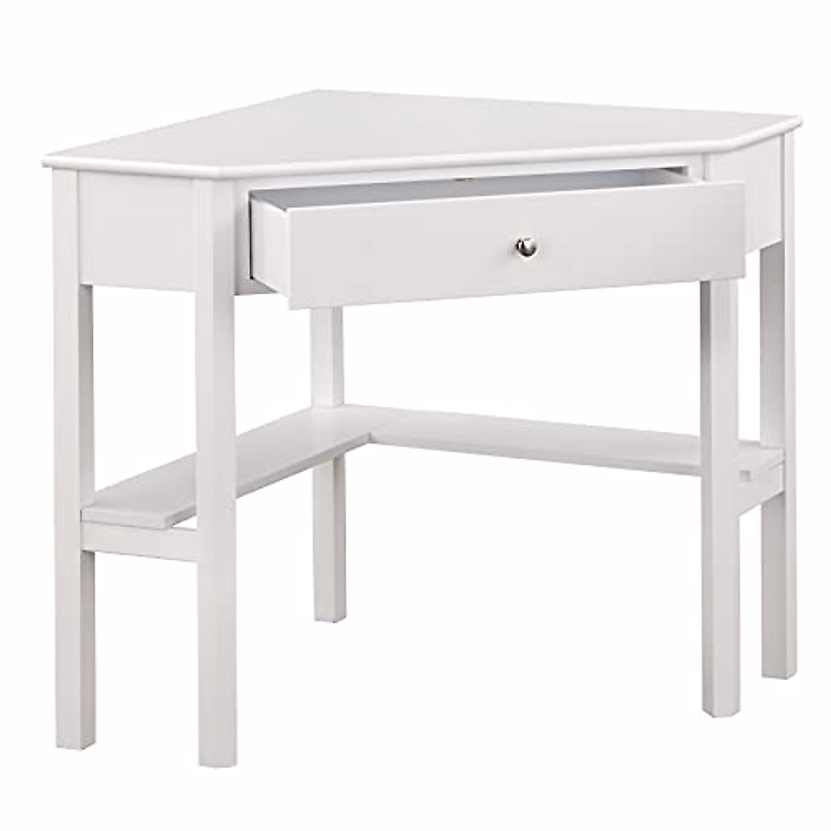 Target Marketing Systems Ellen Corner Desk Drawer and One Storage Shelf for Living Room, Bedroom, or Home Office, Small Computer Table, 42" W x 30" H, White