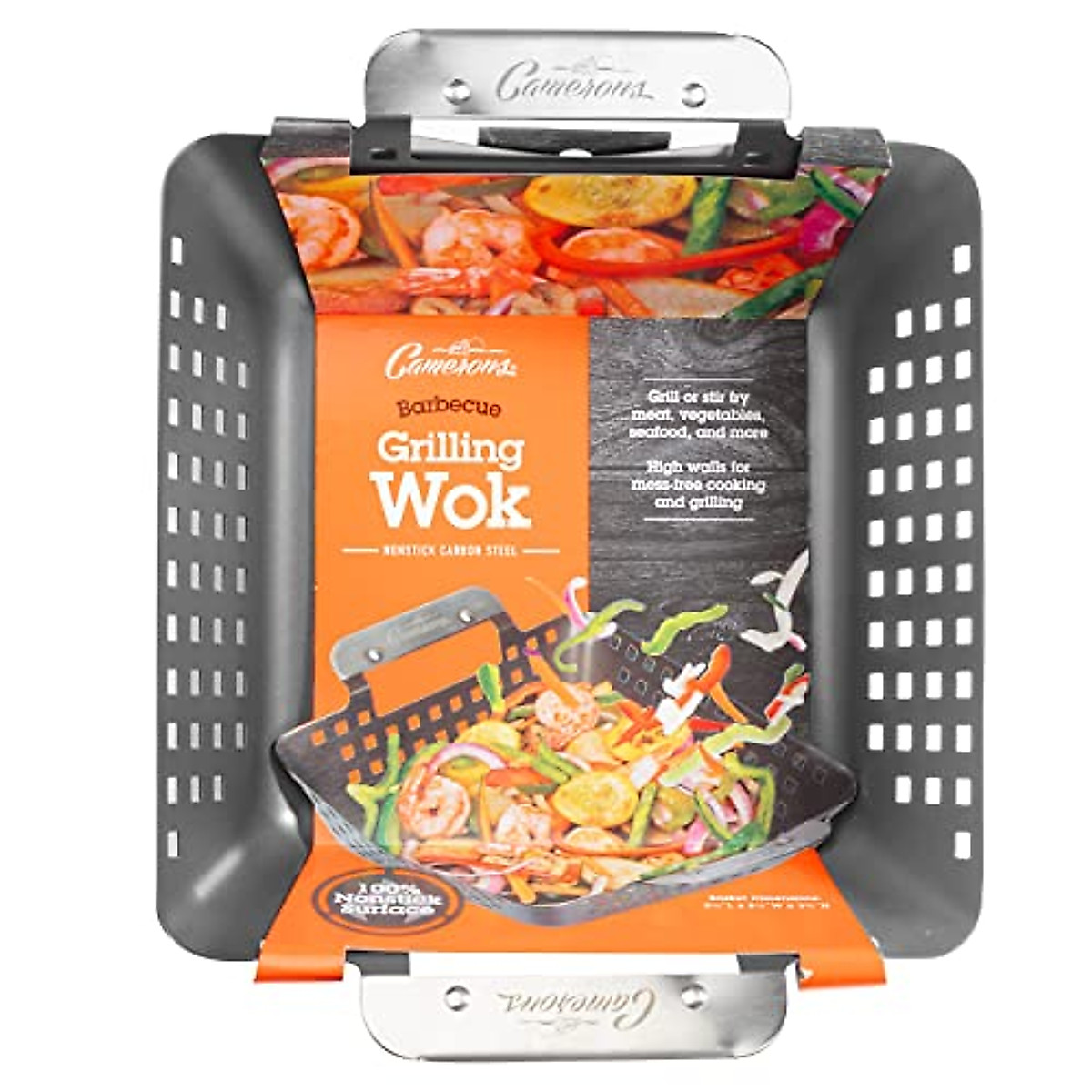 Barbecue Grilling Wok - Heavy Duty Non-Stick BBQ Grill Basket w Stainless Steel Handles - 3" Deep Pan Keeps Meat & Vegetables Inside - Indoor Outdoor Use - Great for Summer BBQs and Father's Day Gift