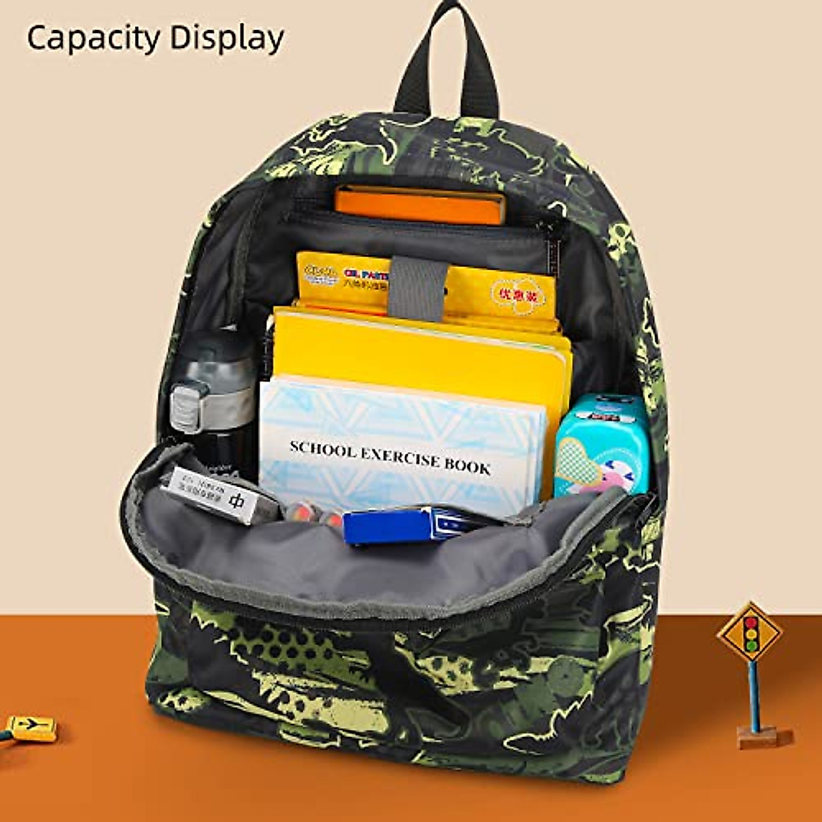 willikiva Cute Dinosaur Kids School Backpack for Girls Boys Waterproof Kindergarten Preschool Bookbags(Camo Dinosaur)