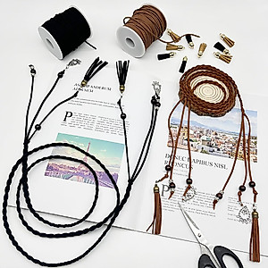 Leather String, 2 Rolls Faux Leather Cord, Flat Suede Leather Lace for Necklaces, Bracelets, Jewelry Making, Tassels, Dream Catchers and Art Crafts