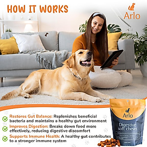 Arlo Pet Supplies Pre and Probiotics for Dogs & Puppies, Digestive Supplement, 60 Soft Chews, 2 Billion CFUs, Vitamin C, Supports Healthy Digestion, Helps Reduce Gas, Bloating, Irregularity