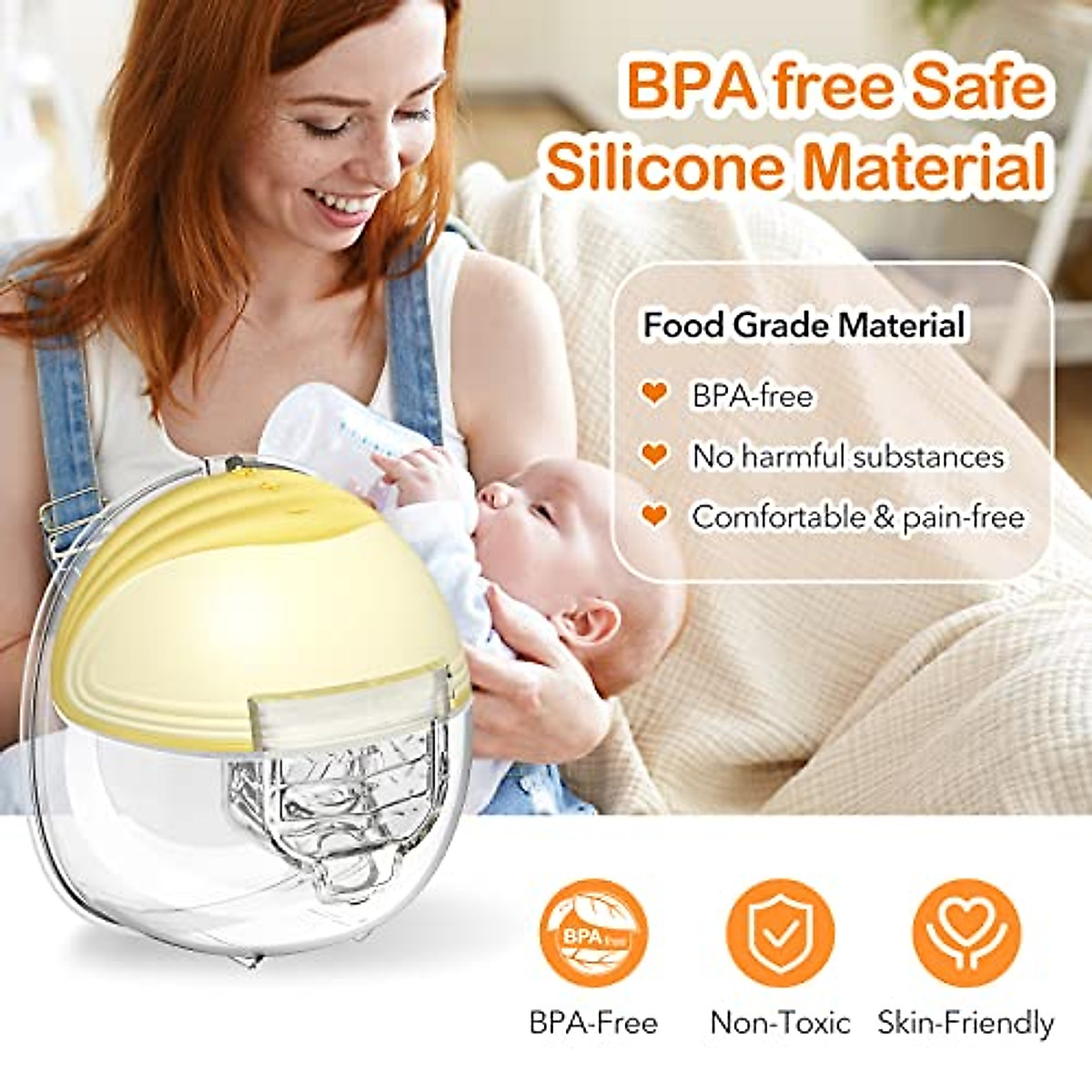 Wearable Breast Pump,Mute Breast Pump Hands Free with 2 Modes&9 Function,180ml Electric Breast Pump with Anti-Reflux Design,Portable Breast Pump Can Be Worn in-Bra-1 Pack