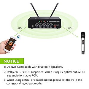 LiNKFOR UHF Wireless Handheld Microphone System, Bluetooth 5.0 | 30 Adjustable Frequencies | Optical/Coaxial/3.5mm AUX & MIC Input | Optical/3.5mm AUX Output for Karaoke, Wedding, Meeting