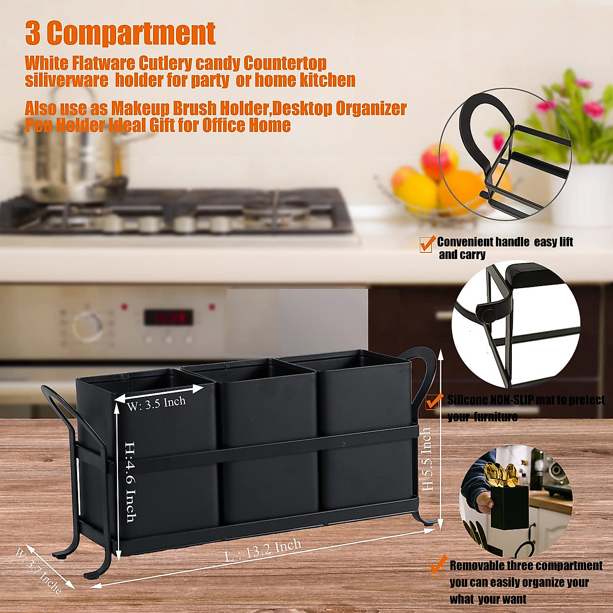 NelyBet Flatware, Cutlery,Kitchen Utensil & Silverware Caddy Organizer Bin Holder for Forks, Spoons, Knives - Perfect for Kitchen Countertop- Black