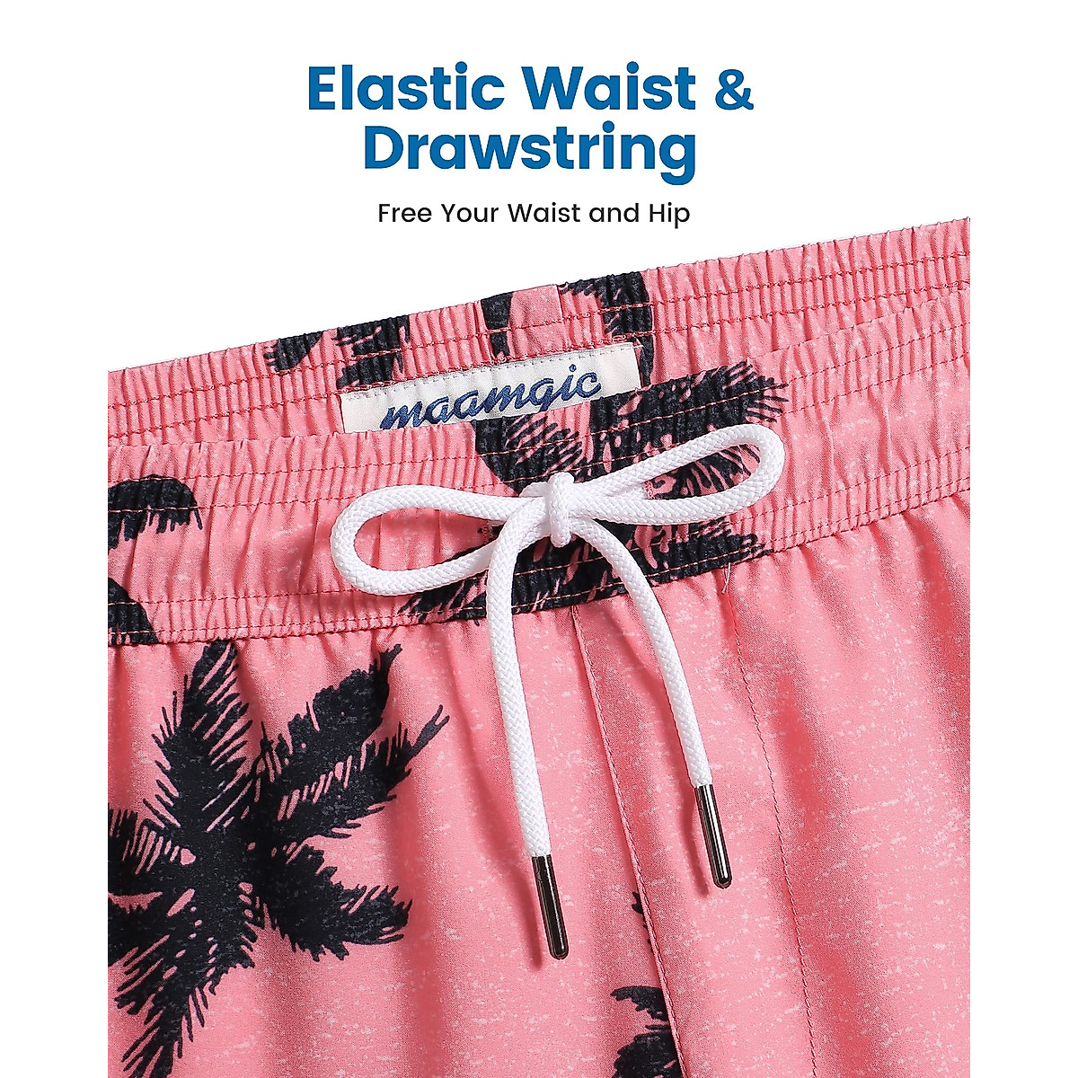 maamgic Mens Swim Trunks with Compression Liner Short Stretch Mens Bathing Suit Quick Dry Swimming Trunks Swimsuit Plamtree Pink Large